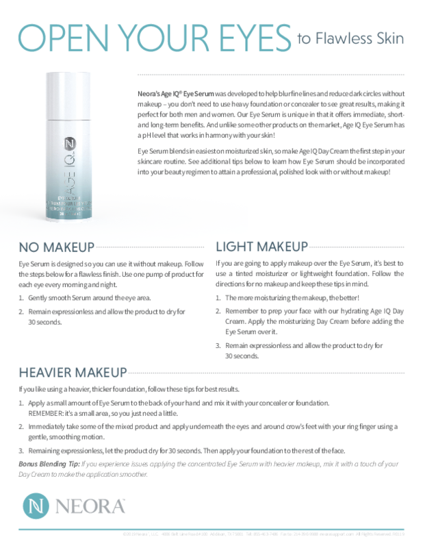Eye Serum Instructional Flyer - Neora Go Prospect